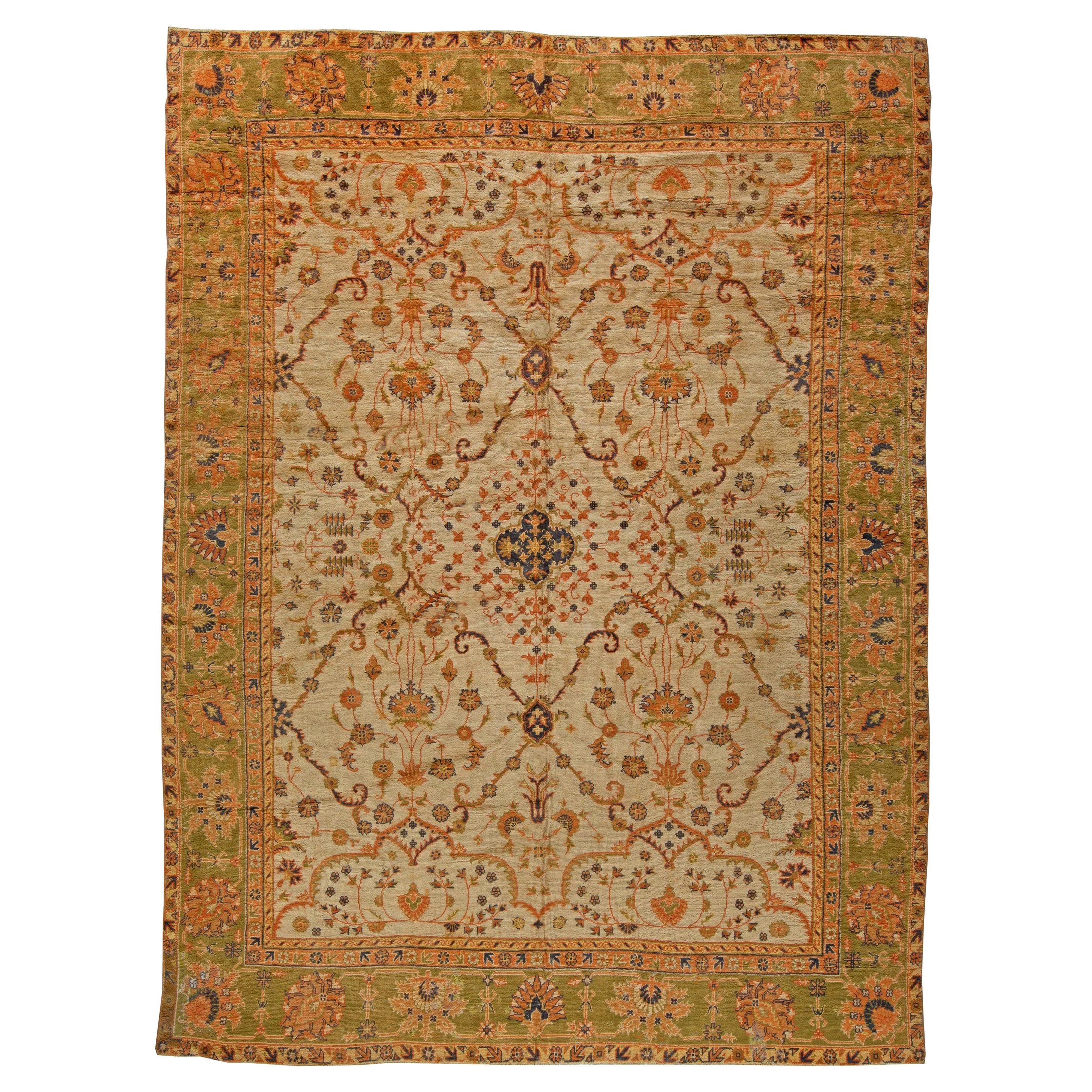 Antique Gordes Tea Green and Pink Wool Rug with Tree of Life Motifs For ...