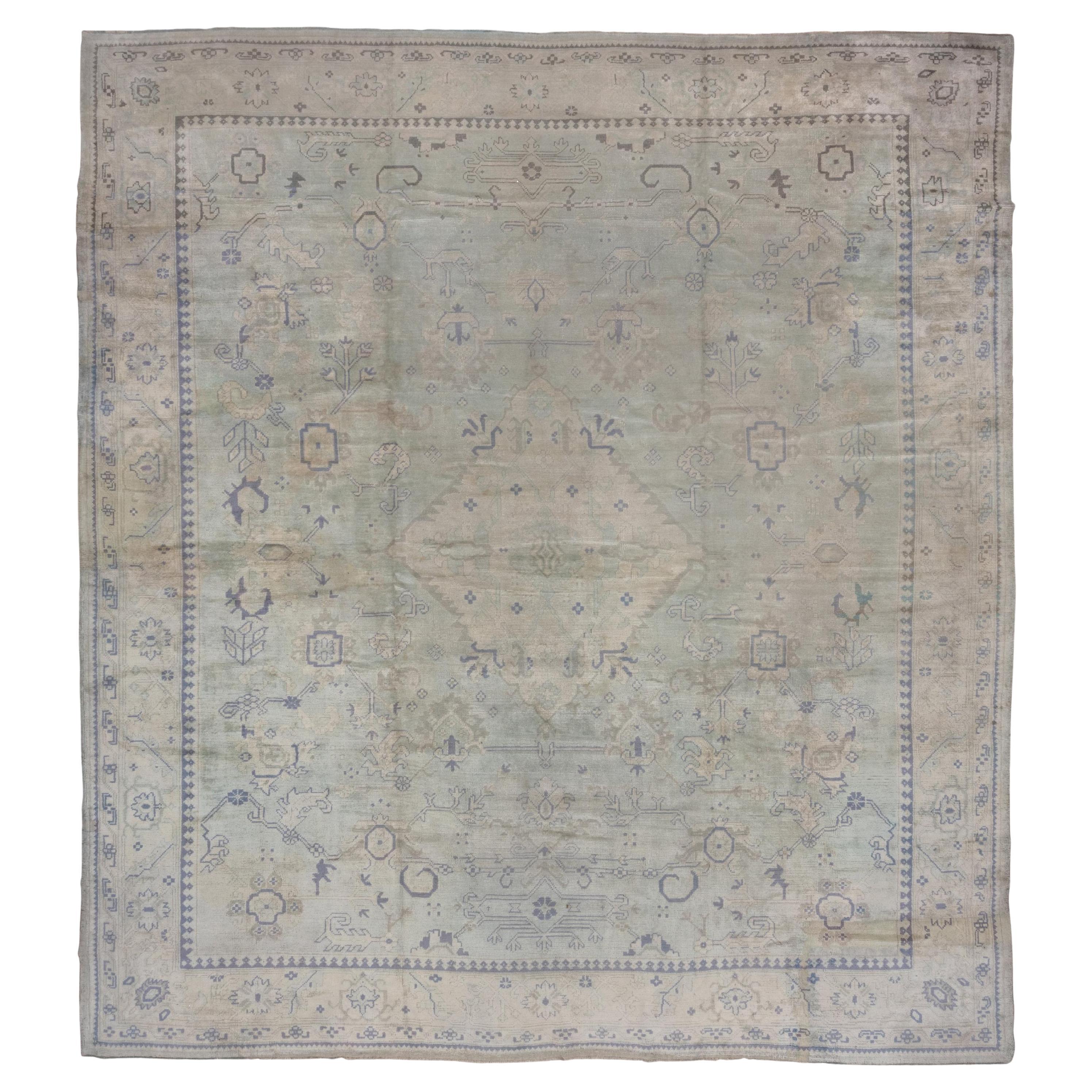 Antique Turkish Oushak Rug, Sage Green Field, Light Pink Borders, circa ...