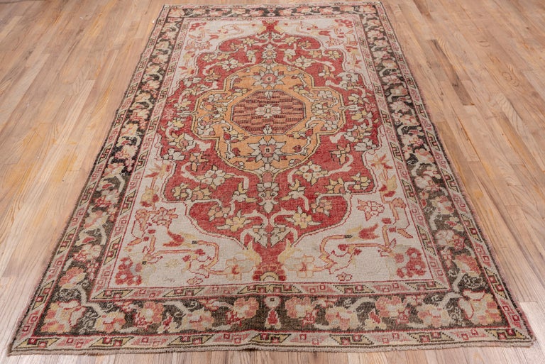 Antique Turkish Red Oushak Rug, Shabby Chic, Distressed, Red and Ivory ...