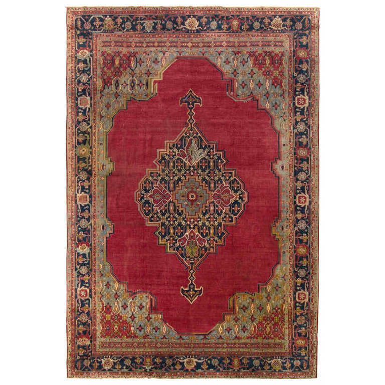 Antique Turkish Rug Red Blue Medallion Style Sparta Design by Rug and ...