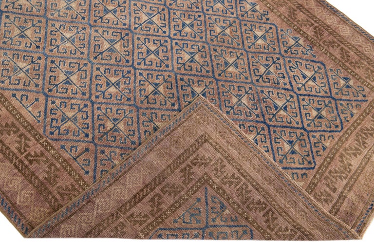 Antique Turkmen Brown Handmade Persian Wool Rug with Gul Design For ...