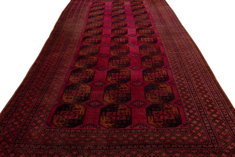Antique Turkmen Handmade Red Oversize Wool Rug with Gul Motif For Sale ...
