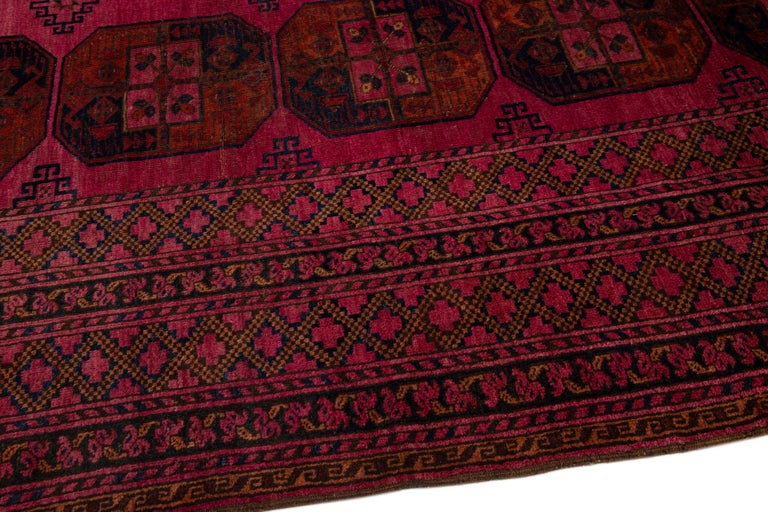 Antique Turkmen Handmade Red Oversize Wool Rug with Gul Motif For Sale ...