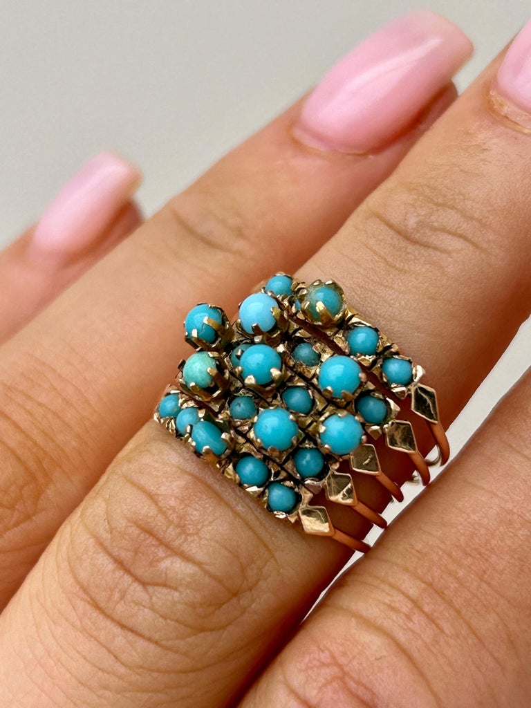 Antique Turquoise and Gold Multirow Hareem Ring For Sale at 1stDibs
