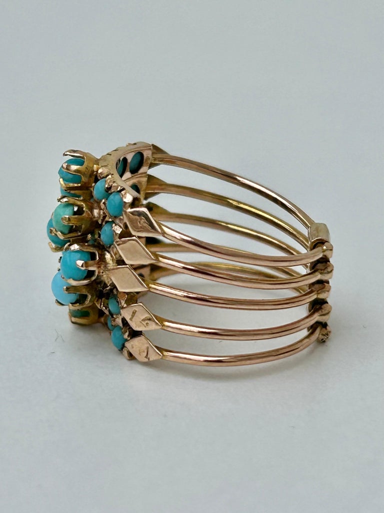 Antique Turquoise and Gold Multirow Hareem Ring For Sale at 1stDibs