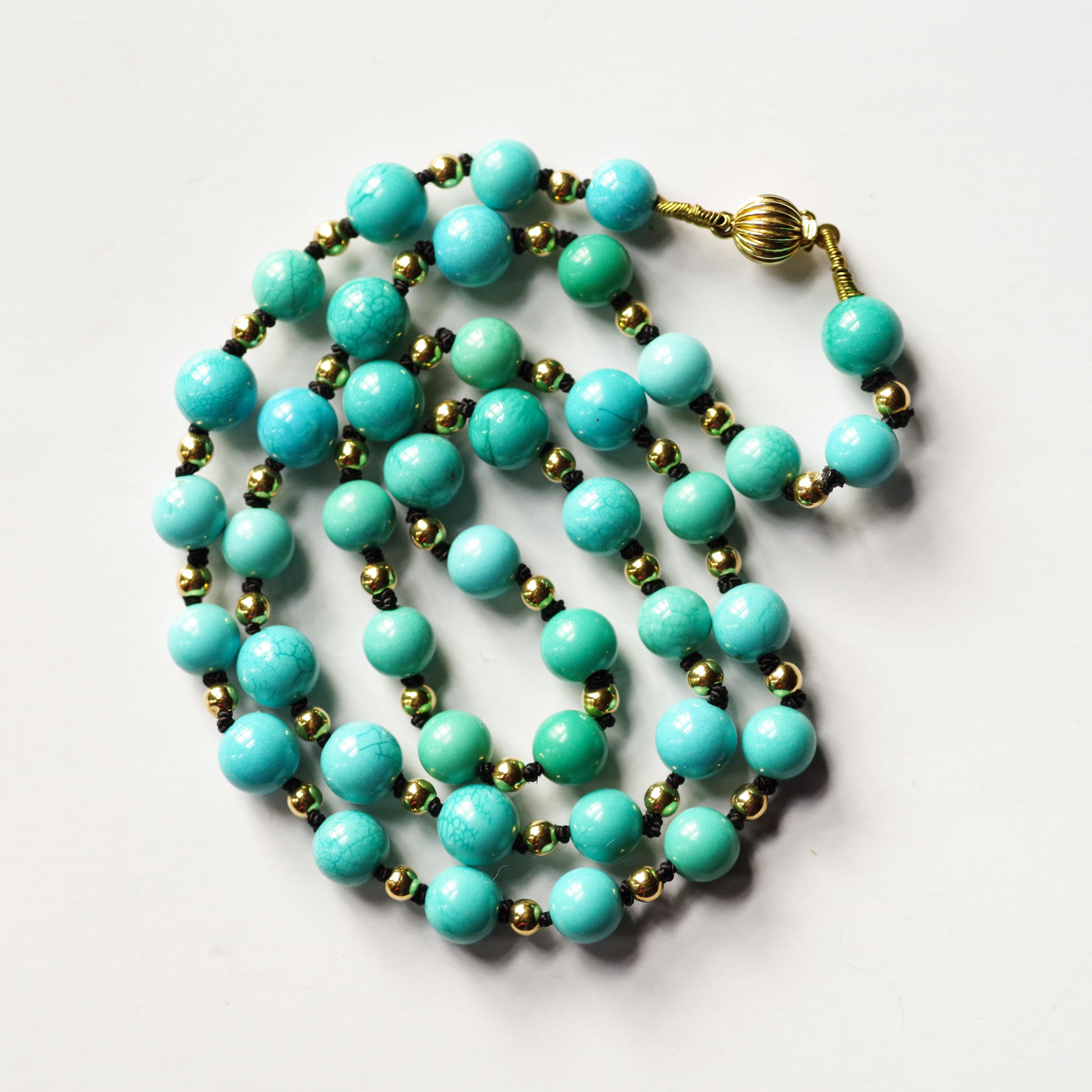Antique Turquoise Bead Necklace With Gold Beads And Clasp At 1stdibs