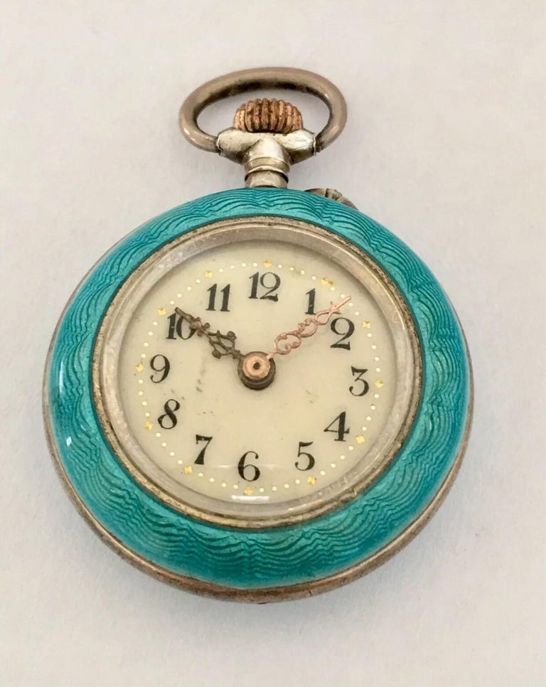 Antique Turquoise Enamel Silver Swiss Fob Watch at 1stDibs