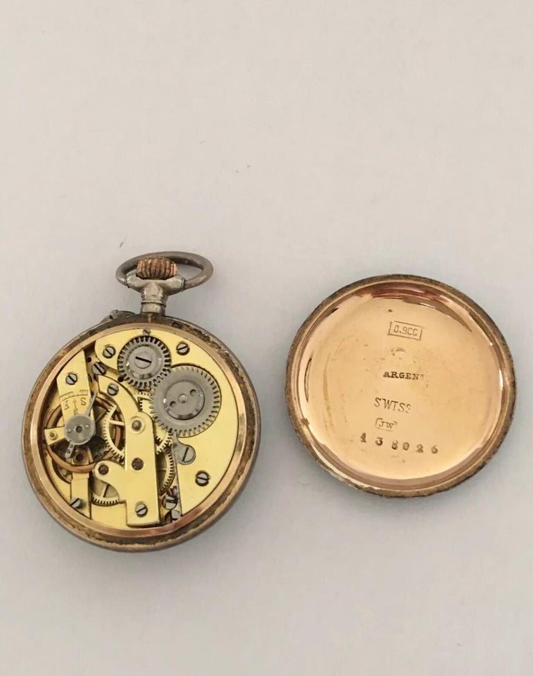 Antique Turquoise Enamel Silver Swiss Fob Watch at 1stDibs