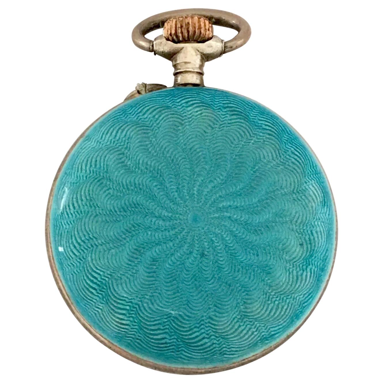 Antique Turquoise Enamel Silver Swiss Fob Watch at 1stDibs