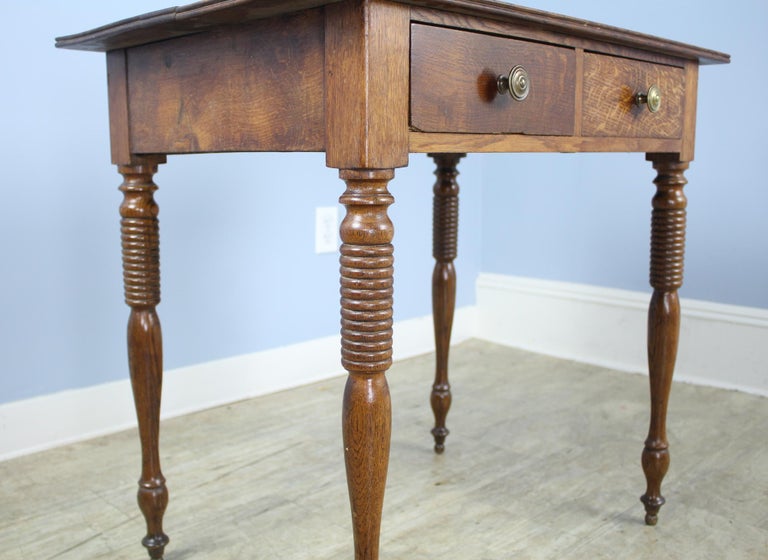 Antique Two Drawer Oak Side Table with Turned Legs at 1stDibs