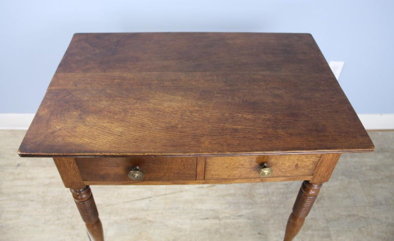 Antique Two Drawer Oak Side Table with Turned Legs at 1stDibs