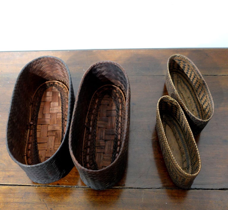 Antique Two Japanese Woven Bamboo Strip Boxes For Sale at 1stDibs