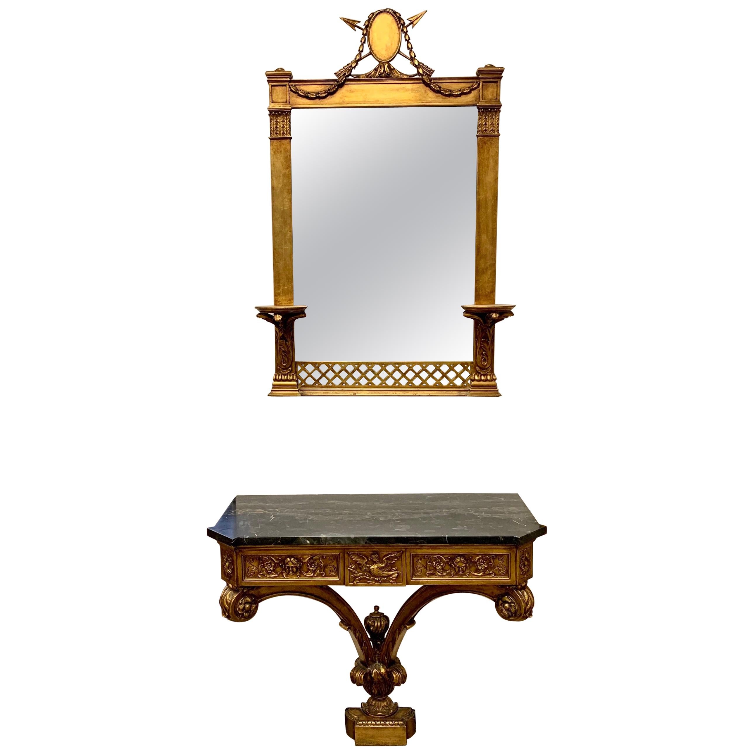 Neoclassical Italian Giltwood Carved Mirror and Marble Top Console ...