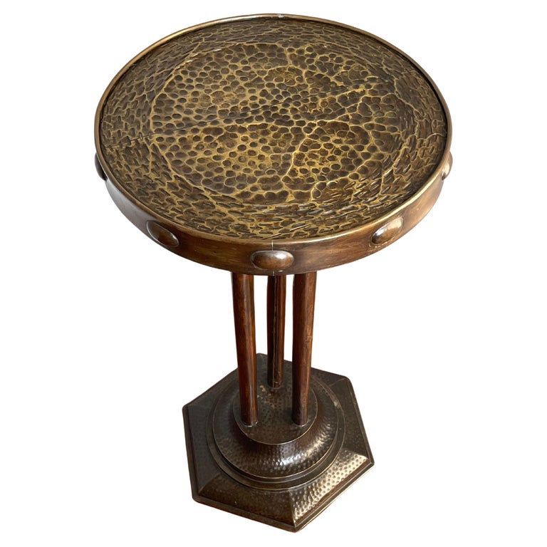 Antique and Unique Arts and Crafts Hand Hammered Brass Pedestal Stand ...