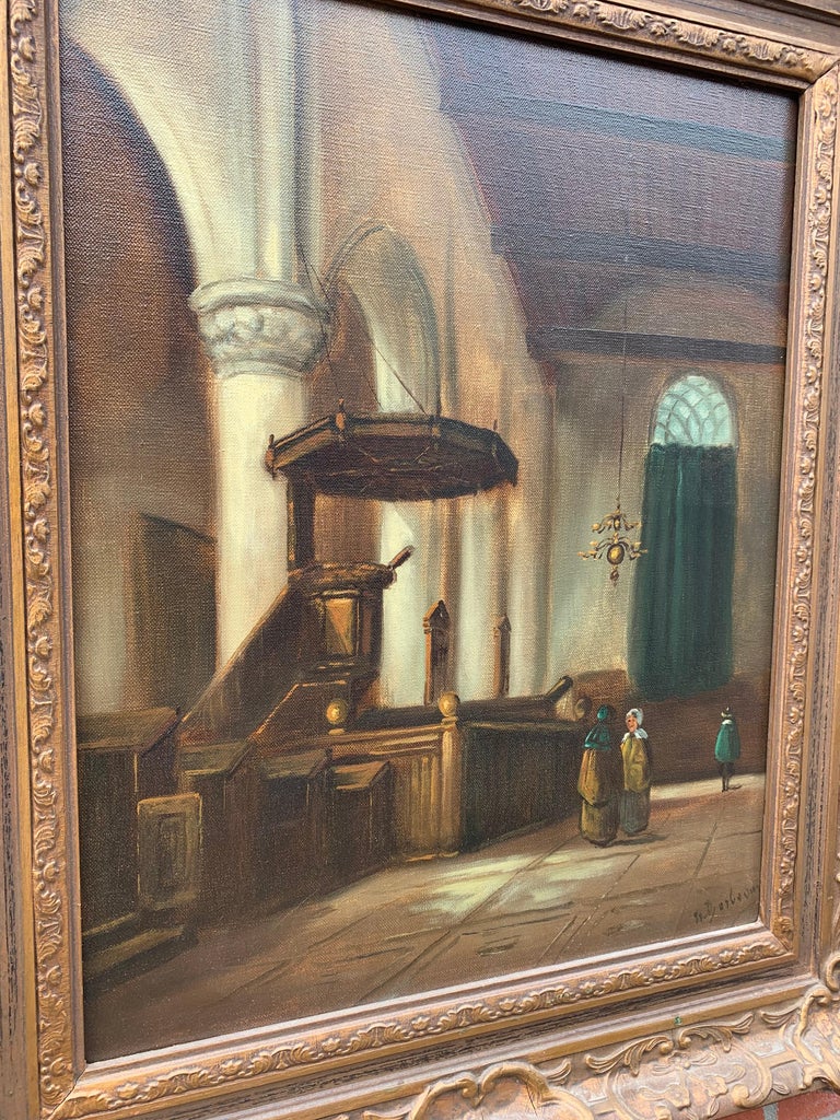 Antique and Unique Gothic Church Interior with Pulpit Painting in ...