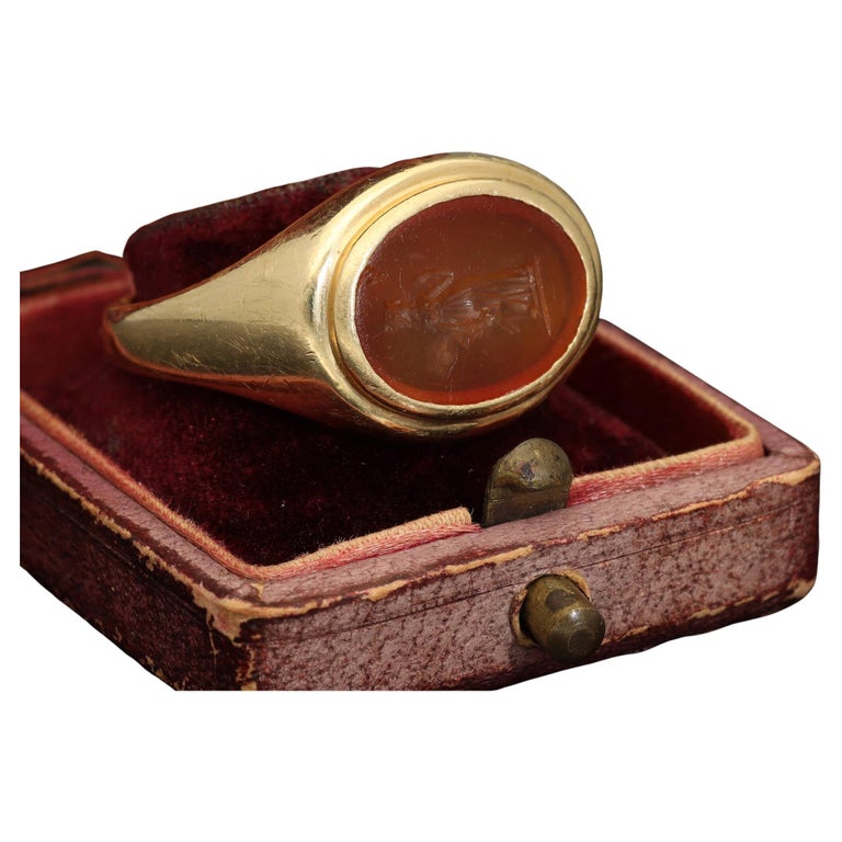 Antique Unisex Carnelian Intaglio Signet Ring, 18k Gold Large Agate ...