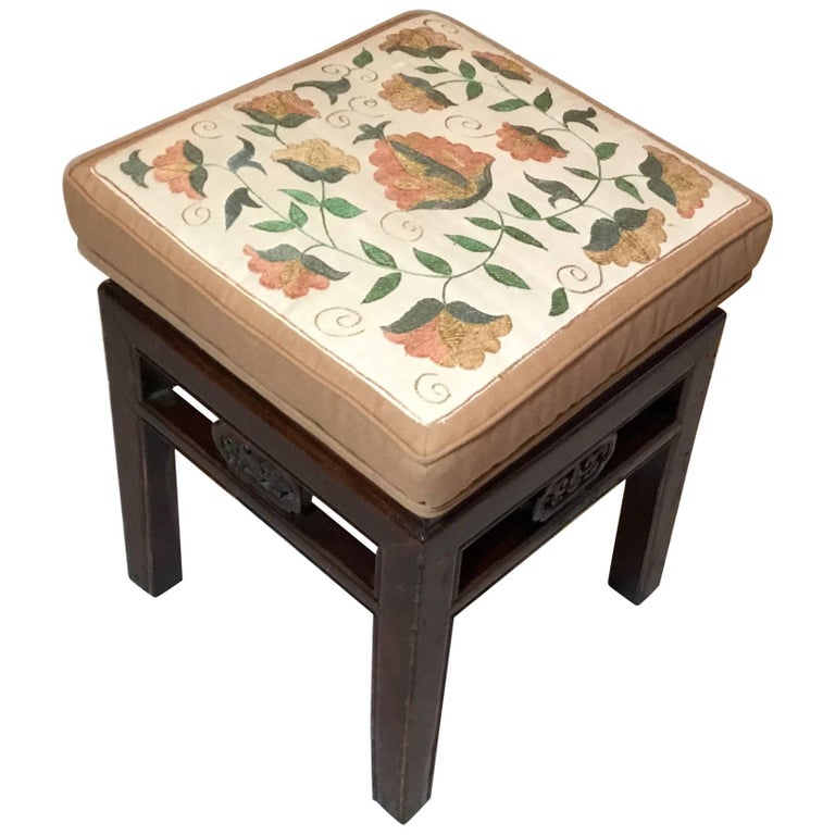 Antique Upholstered Chinese Stool at 1stDibs