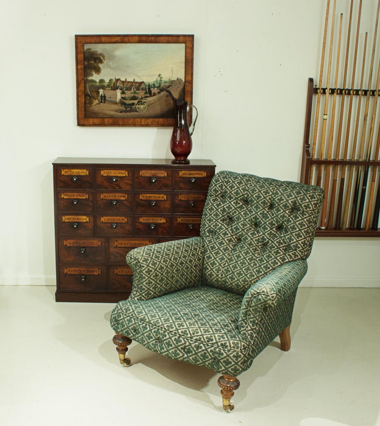 Antique Upholstered Howard Style Button Armchair at 1stDibs