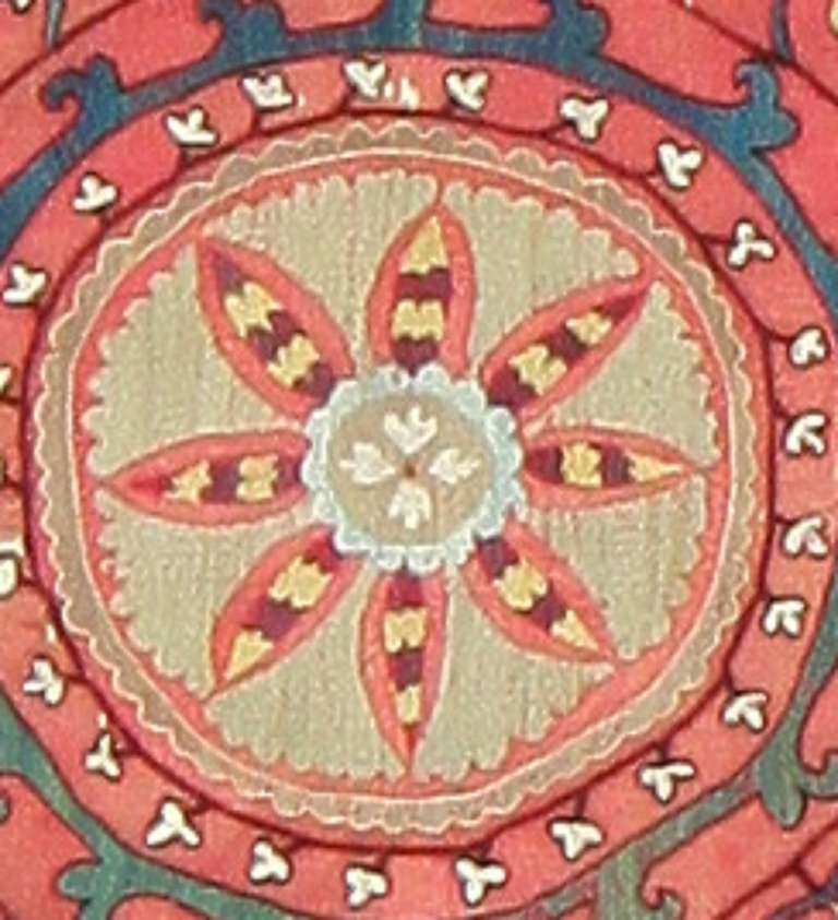 Antique Uzbek Suzani Embroidery Textile. Size: 6' x 8' 5" (1.83 m x 2. ...