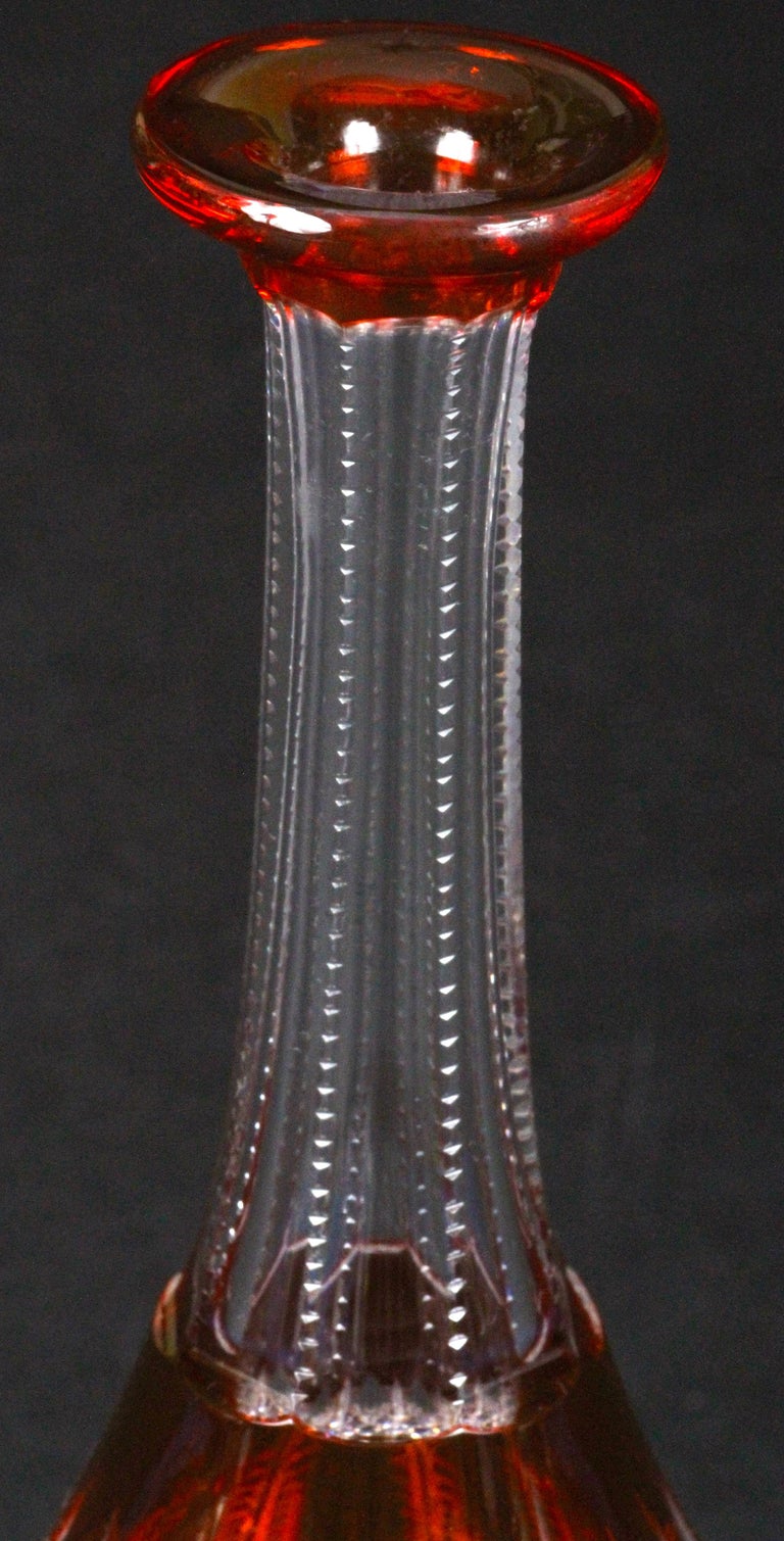 Antique Val Saint Lambert Cut Crystal Amber Decanter For Sale at 1stDibs