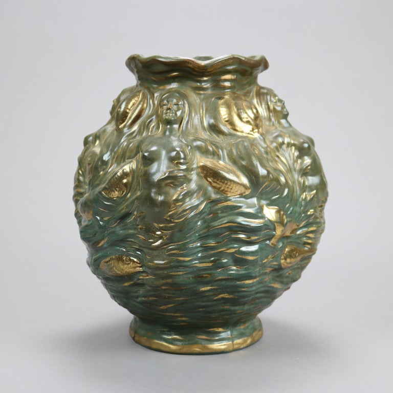 Antique Vance Avon Figural Faience Pottery Vase with Mermaids in Relief ...