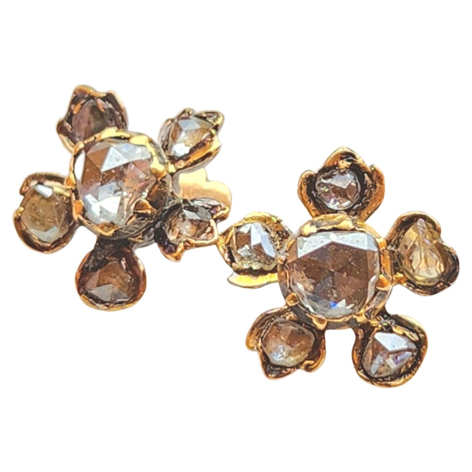 Antique Vectorian Rose Cut Diamond Gold Earrings For Sale at 1stDibs