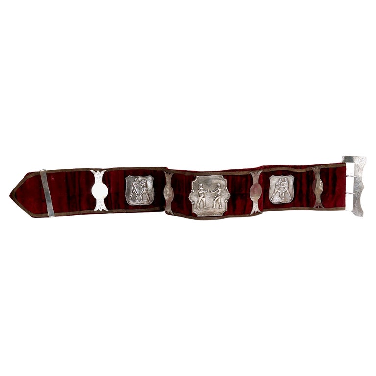 Antique Velvet Pugilist Boxing Champion's Belt with Figural Silver ...