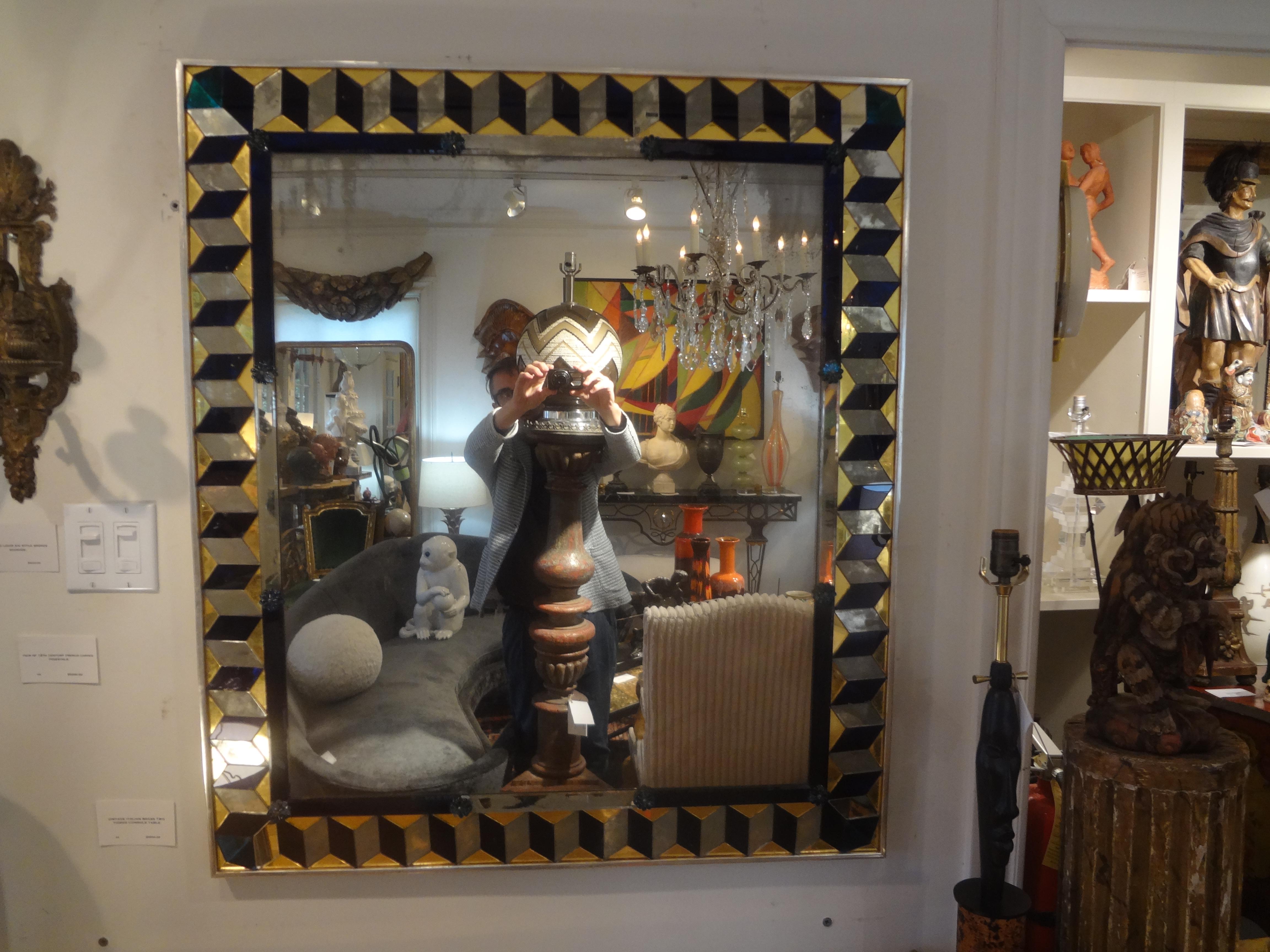 Antique Venetian Mirror with Geometric Design at 1stDibs