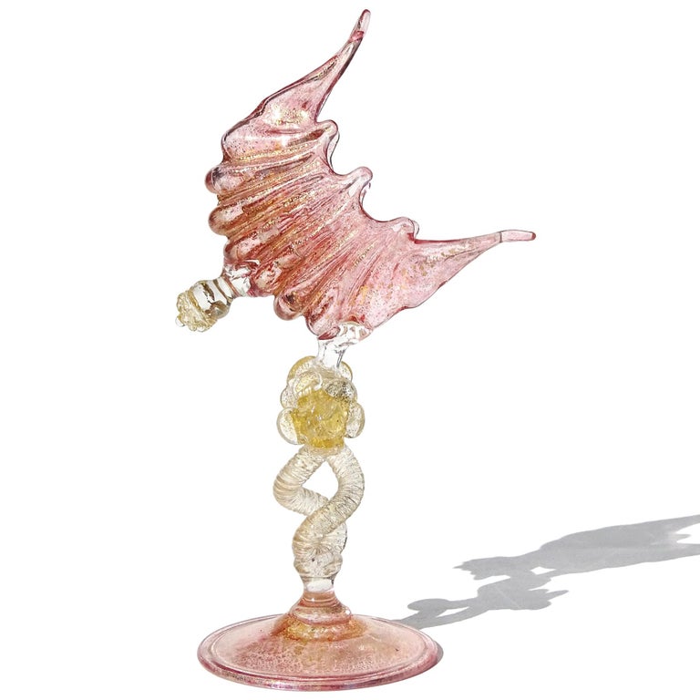 Antique Venetian Murano Pink Gold Leaf Italian Art Glass Twist Stem ...