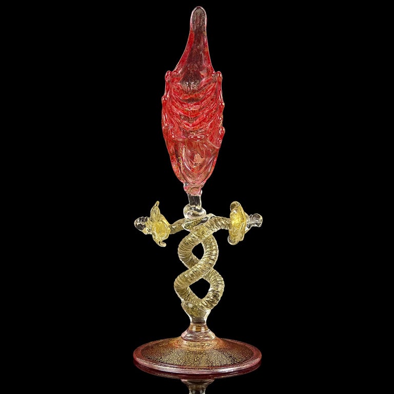 Antique Venetian Murano Pink Gold Leaf Italian Art Glass Twist Stem ...