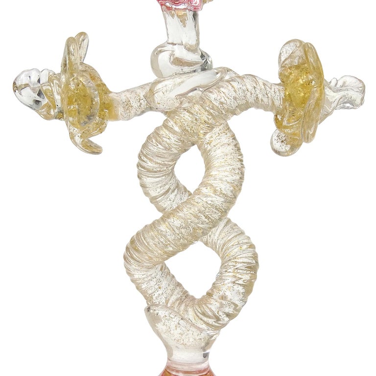 Antique Venetian Murano Pink Gold Leaf Italian Art Glass Twist Stem ...