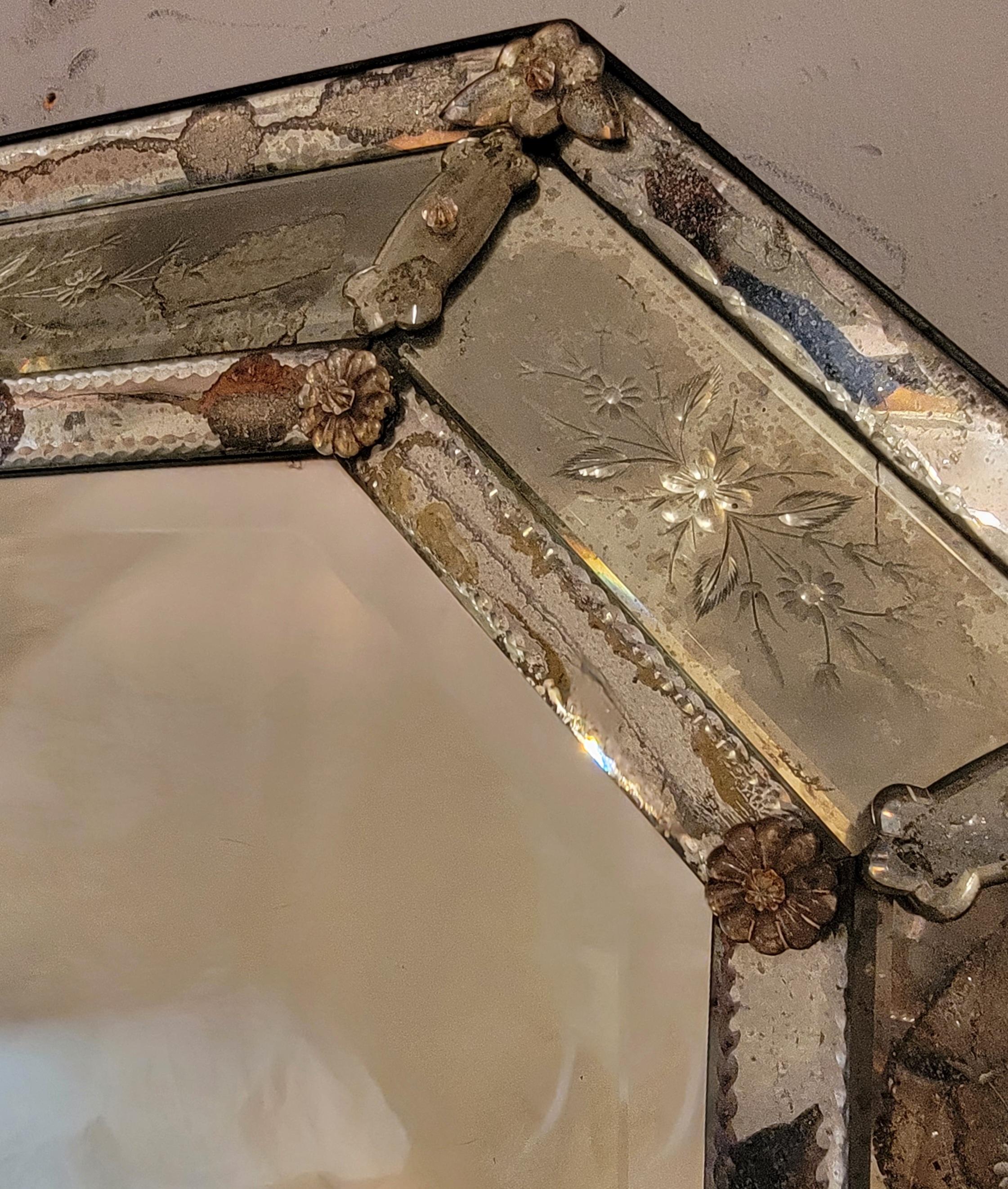 Antique Venetian Smoked Mirror Eglomise and Chain Beveling For Sale at ...