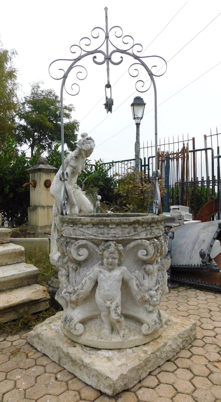 Antique Vicenza Stone Well with Sculptures of Cherubs and Festoons ...