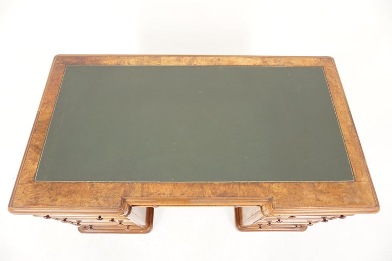 Antique Vict. Walnut Double Pedestal Desk, Leather Insert, Scotland ...
