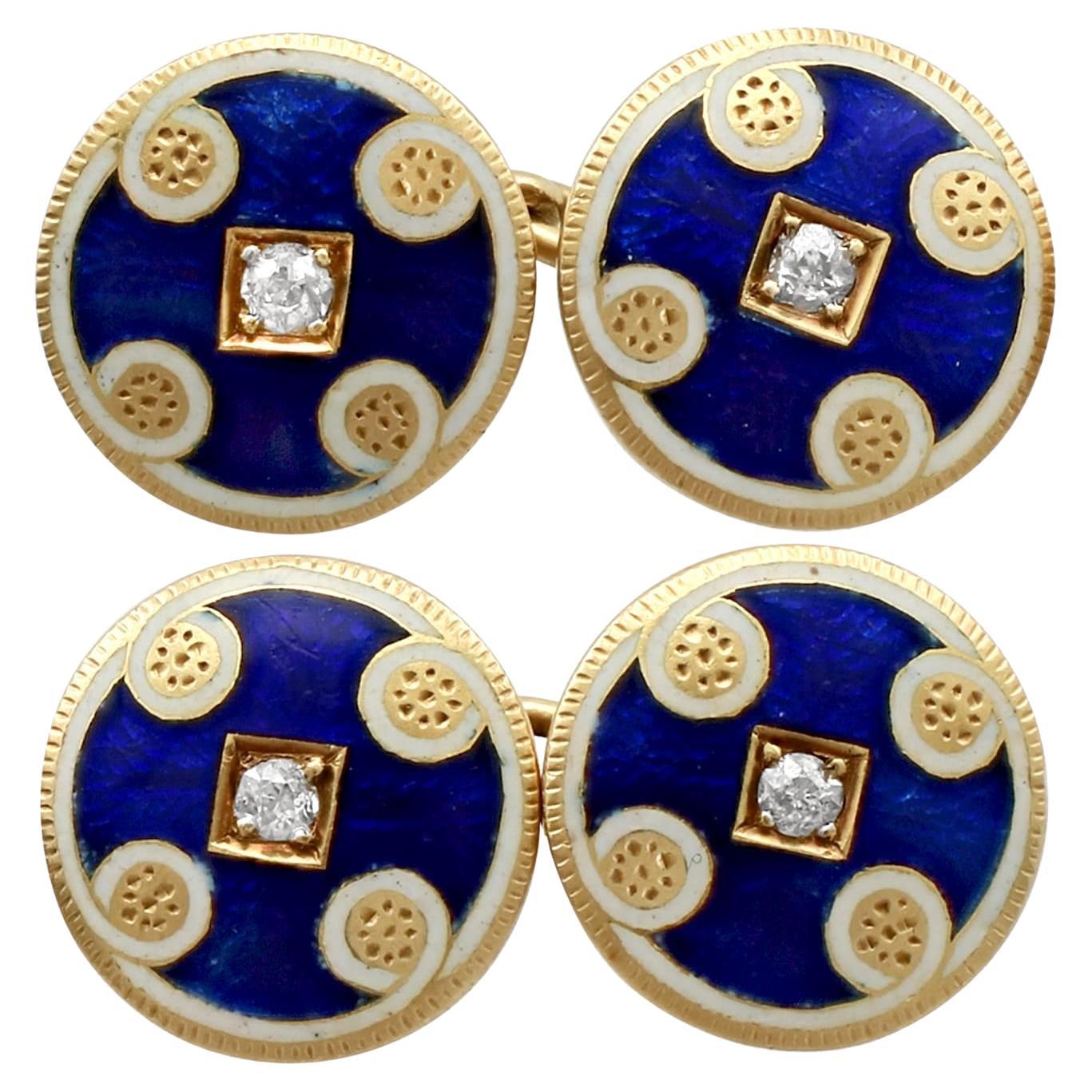 Antique Victorian Diamond Enamel Gold Cufflinks at 1stDibs