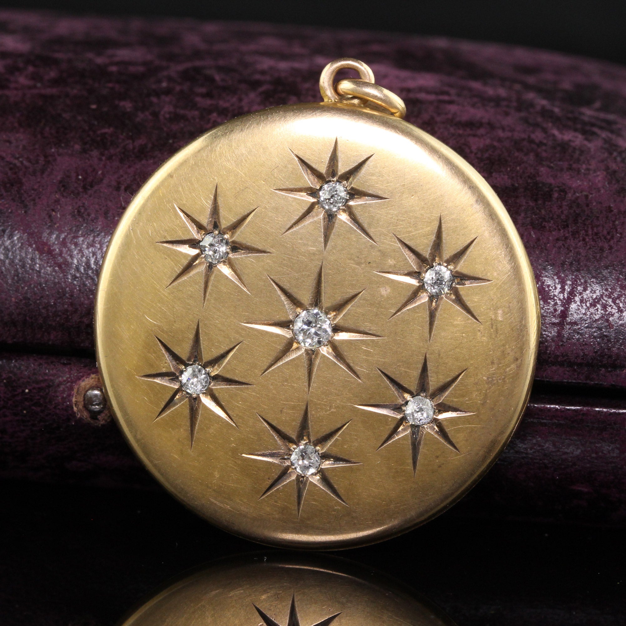 Antique Victorian 10K Yellow Gold Old Mine Diamond Star Set Locket ...
