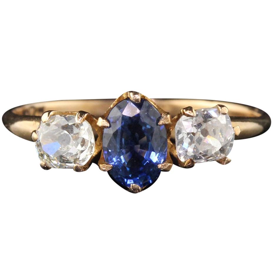 Antique Victorian 10 Karat Yellow Gold Sapphire and Diamond 3-Stone ...