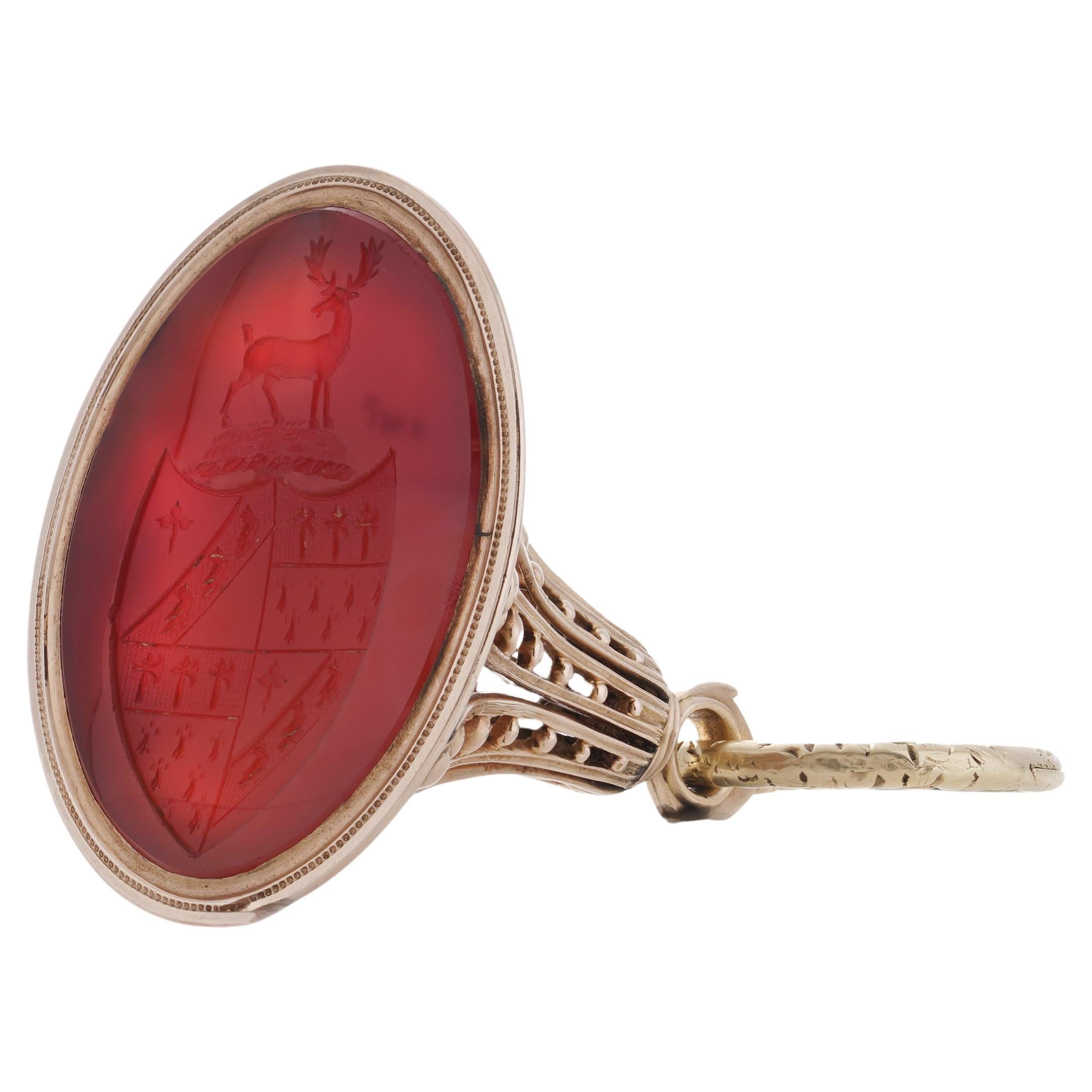 Antique Victorian 15kt yellow gold seal/fob pendant with carved ...