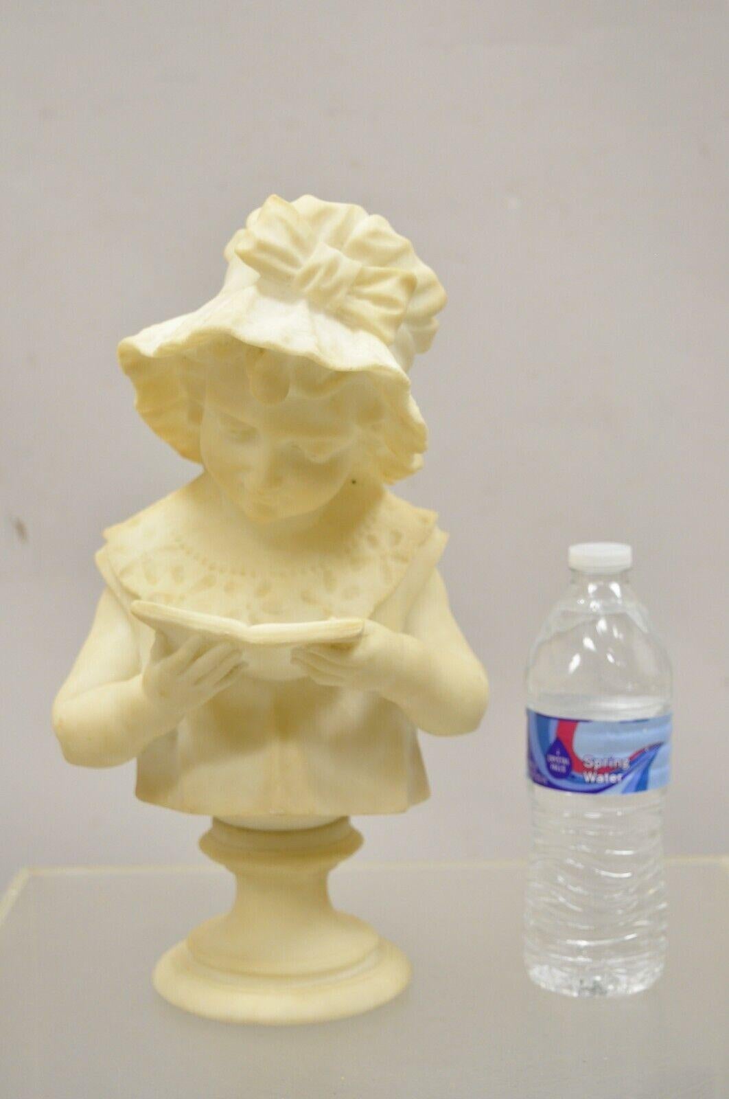 Antique Victorian 14" Carved Alabaster Marble Figure Girl Reading Book ...