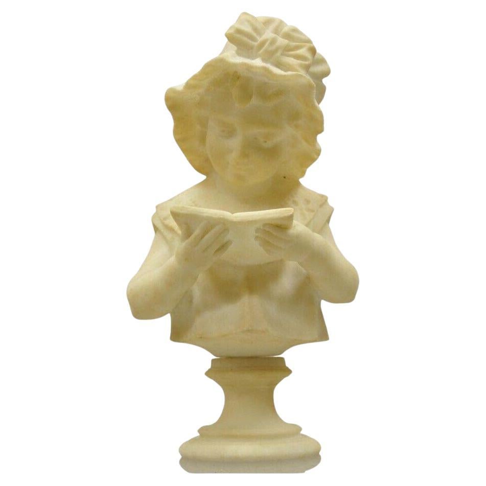 Antique Victorian 14" Carved Alabaster Marble Figure Girl Reading Book ...