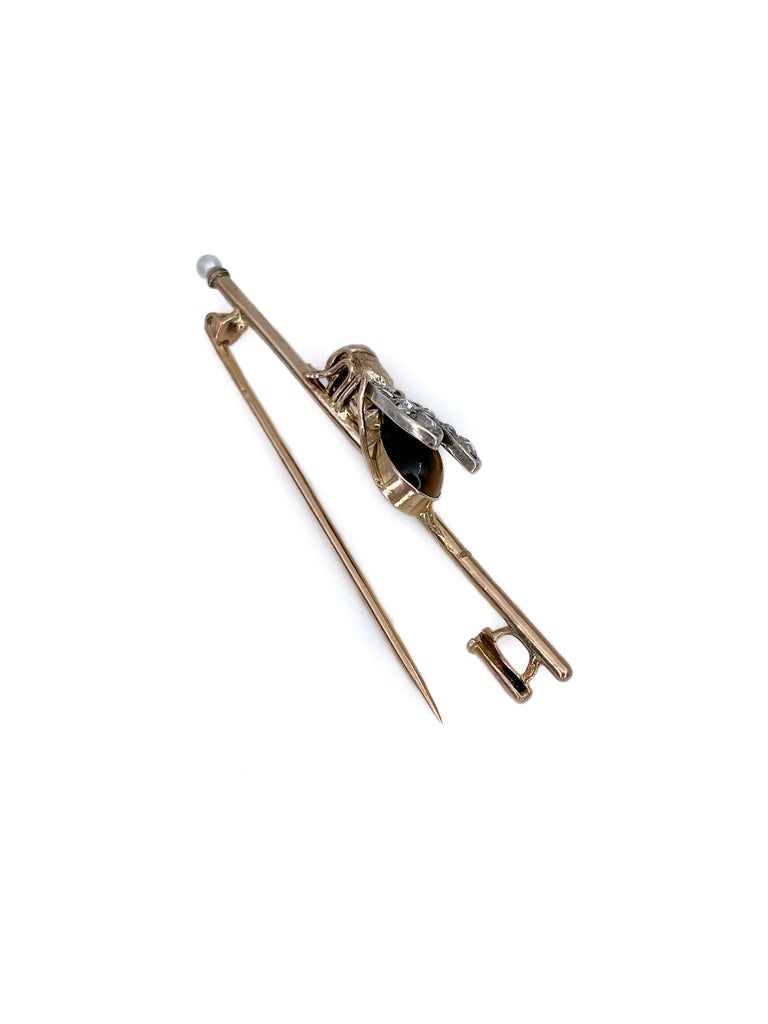 Victorian 14 Karat Gold Rose Cut Diamond Pearl Tigers Eye Insect Bar ...