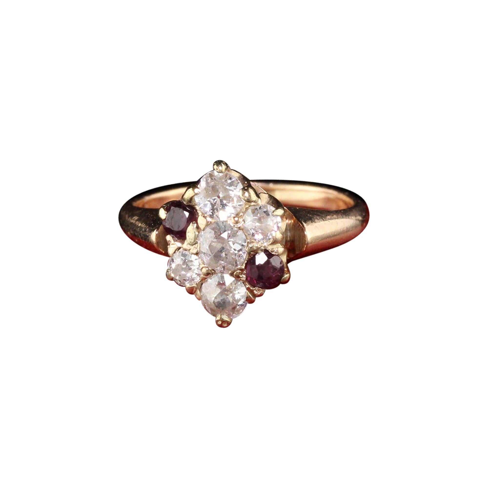 Antique Victorian 14 Karat Rose Gold Old Miner Cut Diamonds and Ruby ...