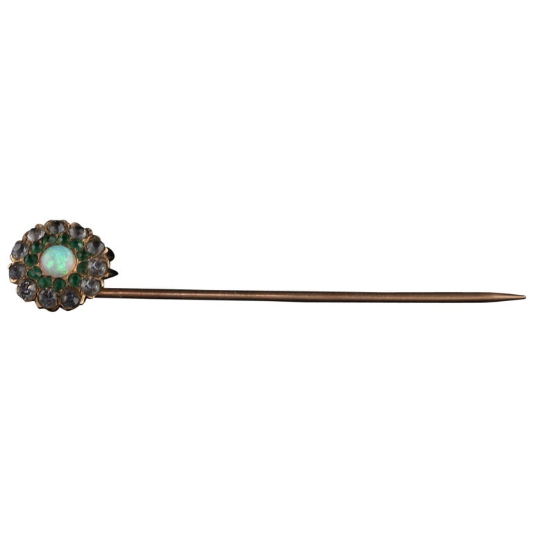 Antique Victorian 14 Karat Rose Gold Opal and Paste Stick Pin at 1stDibs