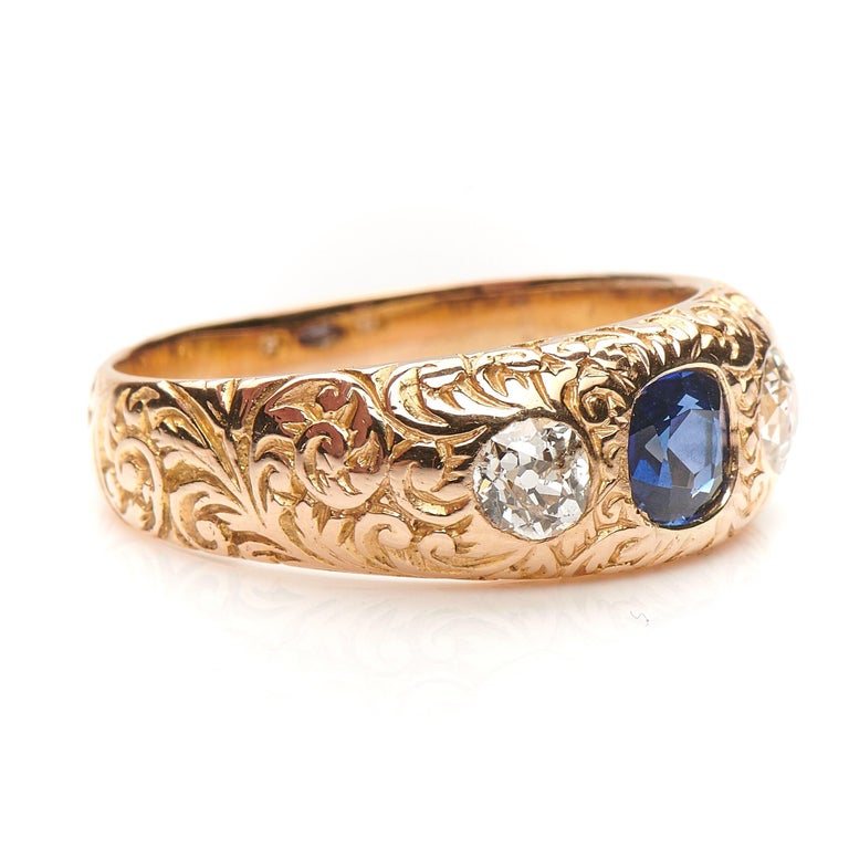 Antique, Victorian, 14 Carat Yellow Gold, Sapphire and Diamond Gypsy ...