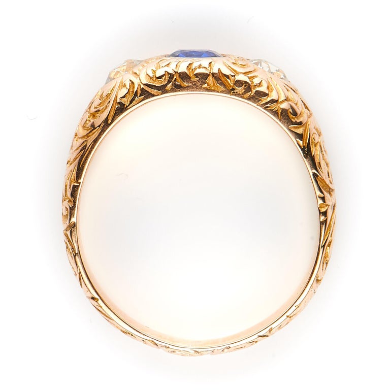 Antique, Victorian, 14 Carat Yellow Gold, Sapphire and Diamond Gypsy ...