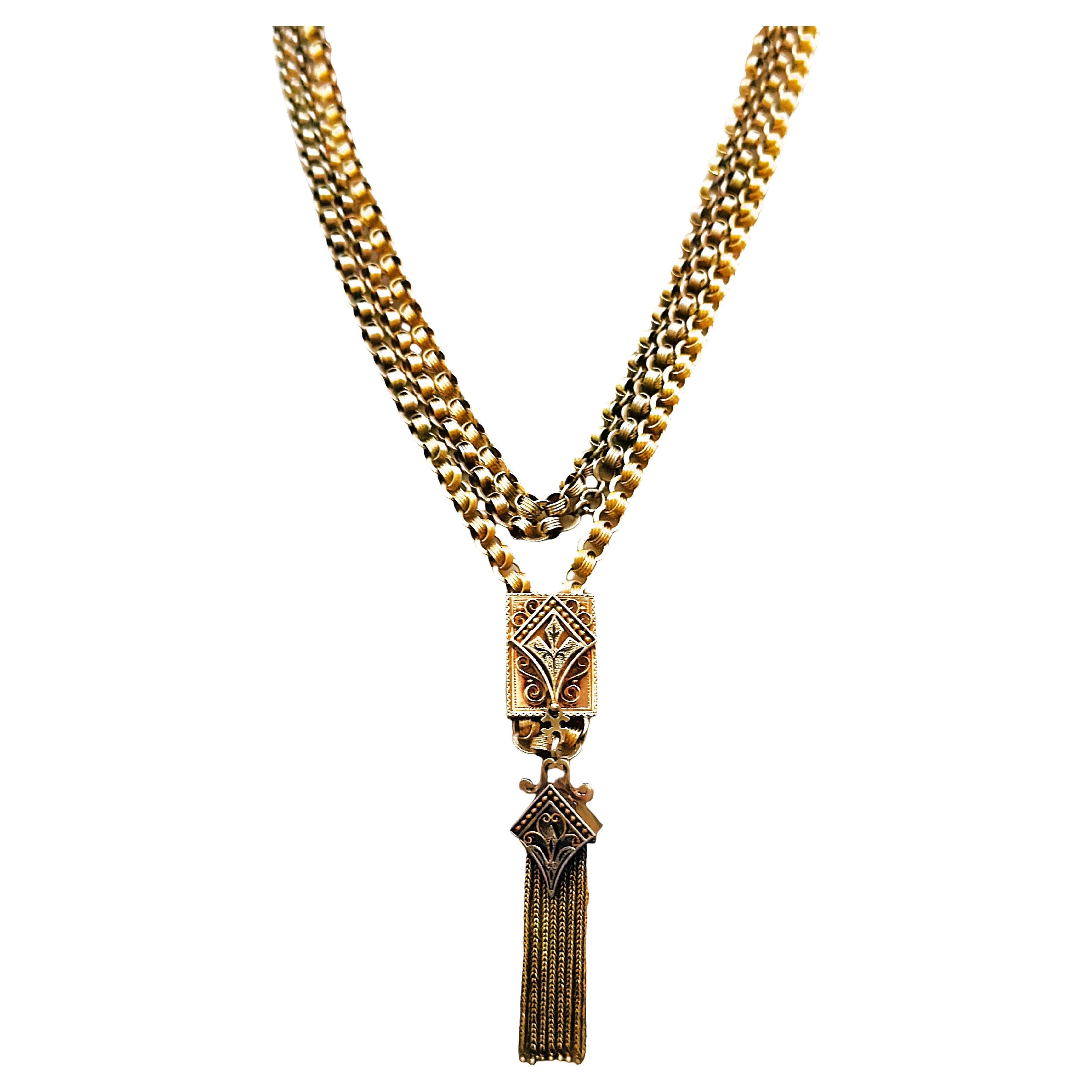 Antique Victorian 14K Gold 33 Inch Fancy Link Slide Necklace 84.54 ...