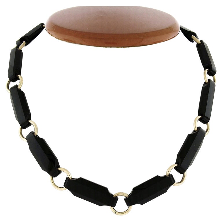 Antique Victorian 14K Gold Alternating Reddish Black Stone and Round ...