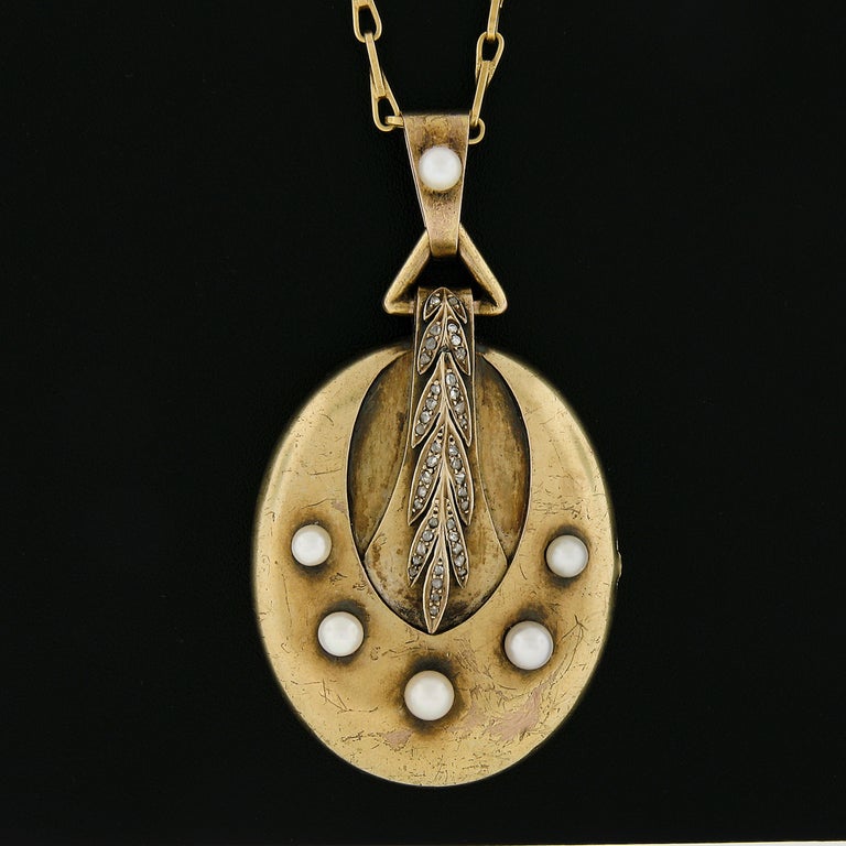 Antique Victorian 14k Gold Diamond and Pearl Locket Pendant and Fancy ...