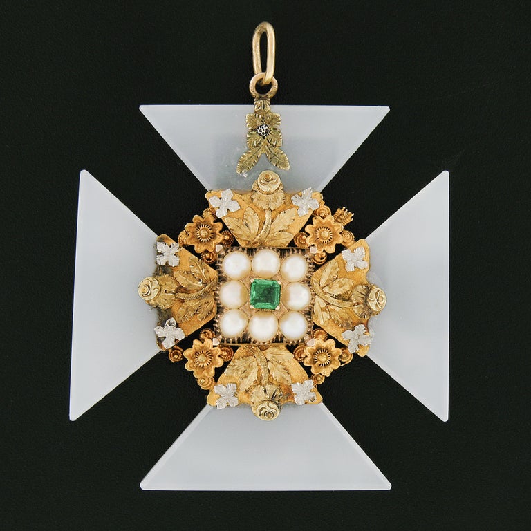 Antique Victorian 14k Gold Emerald Chalcedony Detailed Mourning Cross ...