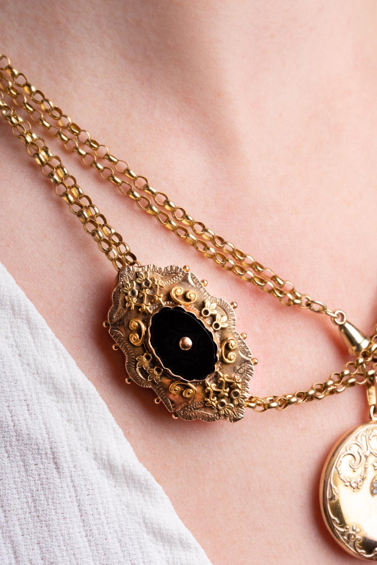 Antique Victorian 14K Gold Muff Chain, Antique Gold Slider Chain at 1stDibs